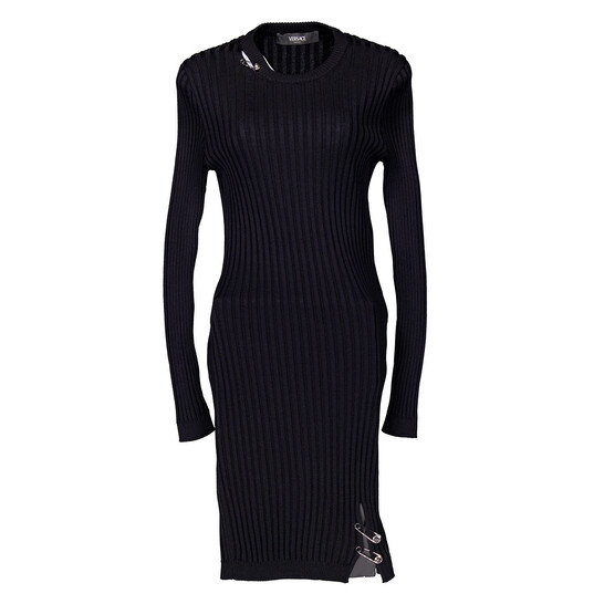 Versace Safety Pin Ribbed-Knit Dress, Brand Size 38 ( US Size 2 ...