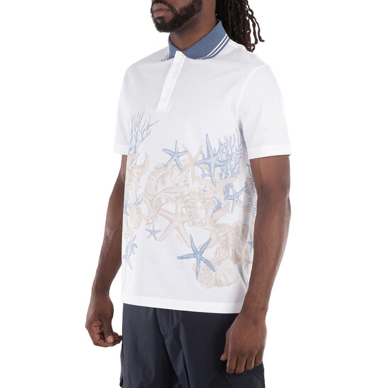 Versace Starfish Print Cotton Polo Shirt, Size Medium 1013906-1A11303 ...
