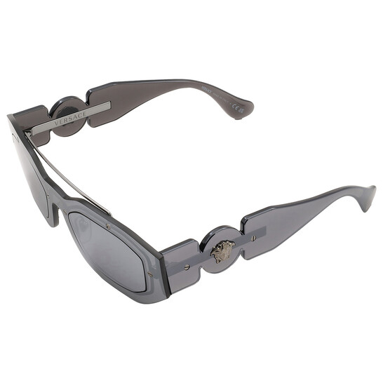 Versace Transparent Grey Mirror Silver Geometric Unisex Sunglasses ...