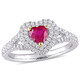 Amour Heart Shape Ruby and 2/5 CT TW Diamond Double Halo Ring In 14K ...