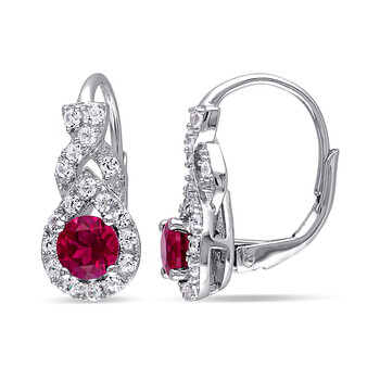 Amour 4 5/8 CT TGW Created Ruby and White Sapphire Leverback Earrings In Sterling Silver ...