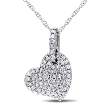 Amour 1/10 CT TW Diamond Heart Pendant with Chain In 14K White Gold ...