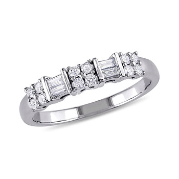 Amour 1/3 CT TW Baguette and Round Diamond Engagement Ring In 10K White ...
