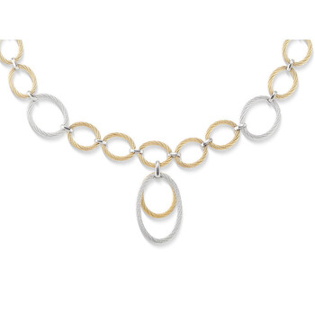 Alor Grey Cable & Yellow Chain Interlocking Full Circle Necklace with 14K Gold & Diamonds 08-43 ...