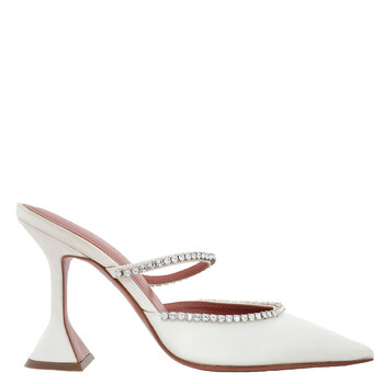 Amina Muaddi Gilda Pointed-Toe Satin Mules, Brand Size 35.5 ( US Size 5 ...