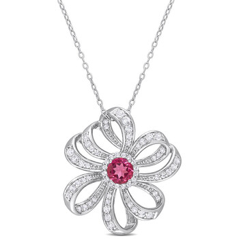 Amour 3 1/3 CT TGW Multi-gem Floral Pendant In Sterling Silver ...