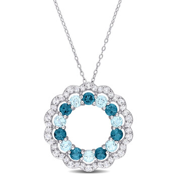 Amour 2 3/4 CT TGW Pink Topaz and White Topaz Flower Pendant with Chain ...