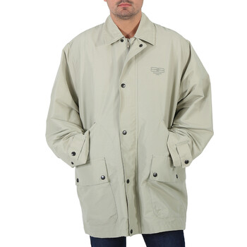 Balenciaga Men's Cement Beige Embroidered Logo Long Technical Coat ...