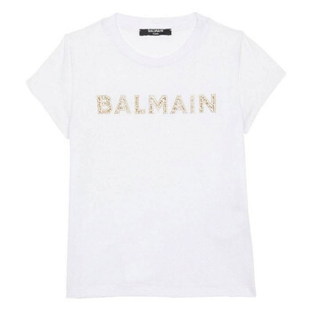 Balmain Kids White Logo Cotton T-Shirt, Size 12 BT8A21 J0177 100 ...