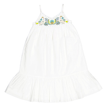 Bonpoint Girls Blanc Lait Anya Floral-Embroidered Cotton Dress, Size 4A ...