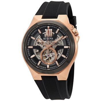 Bulova Classic Automatic Gunmetal Skeleton Dial Men's Watch 98A179 ...