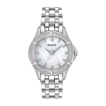 Bulova Quartz Crystal White Mother of Pearl Dial Ladies Watch 96L291 ...