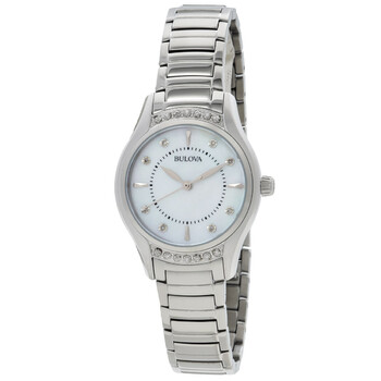 Bulova Sutton Quartz Diamond Crystal White Mother of Pearl Dial Ladies ...