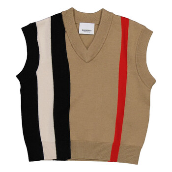 Burberry Boys Archive Beige Dustin Striped Intarsia V-Neck Vest, Size ...