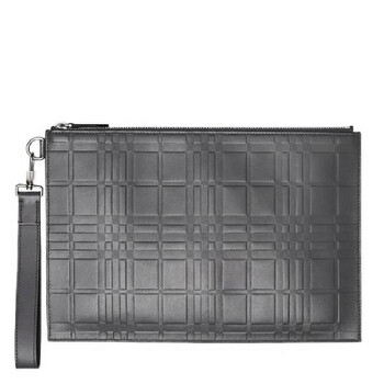 Burberry Dark Ash Grey Men's Edin Leather Check Pouch 8058354 ...