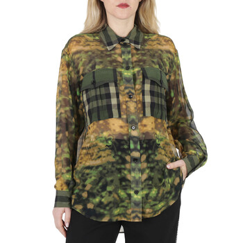 Burberry Dark Fern Green Ferne Check Camouflage Shirt, Brand Size 6 (US ...