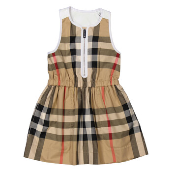 Burberry Girls Archive Beige Check Stretch Sleeveless Cotton Zip-Up Dress, Size 12Y 8047384 ...