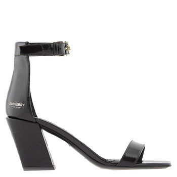 Burberry Ladies Black Pirmont Croc-Embossed Heel Sandals, Brand Size 37 ...
