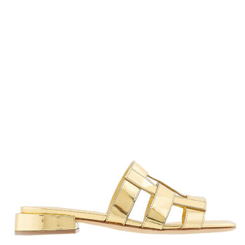 Burberry Ladies Gold Leather Flat Slides, Brand Size 37 ( US Size 7 ...