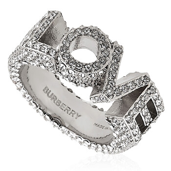 Burberry Ladies Silver Crystal And Palladium-Plated Love Ring, Size ...