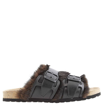 Burberry Men's Black Ackland Faux Fur Slides, Brand Size 42 (US Size 9 ...