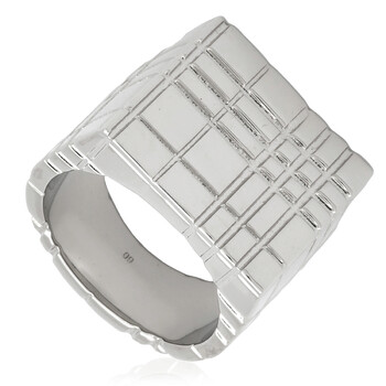 Burberry Men's Palladio Check Detail Palladium-Plated Signet Ring, Size ...