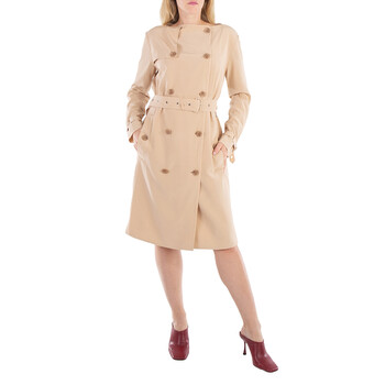Burberry Soft Fawn Crepe De Chine Boat-Neck Trench Dress, Brand Size 6 ...