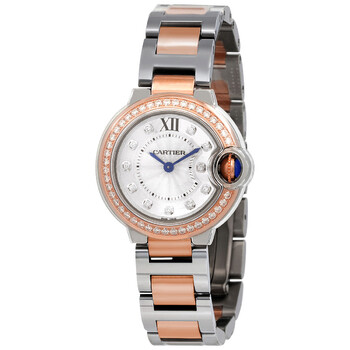 Cartier Ballon Bleu Silver Diamond Dial Steel and Rose Gold Ladies ...