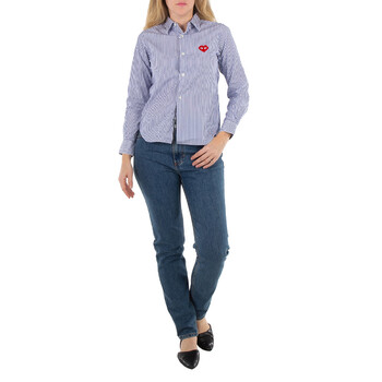 Cdg Play Striped Heart Emblem Long-Sleeve T-Shirt, Size X-Small P1T163 ...