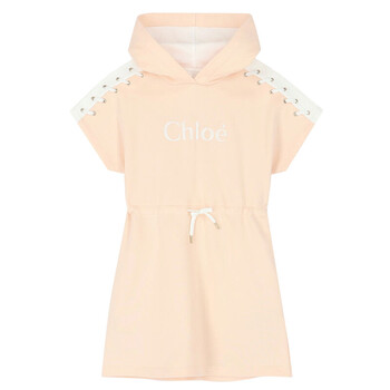 Chloé Girls Pale Pink Logo Print Eyelet Hooded Dress, Size 10Y C12874 ...