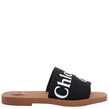 Chloe Ladies Woody Linen Logo Slides, Brand Size 37 ( US Size 7 ...