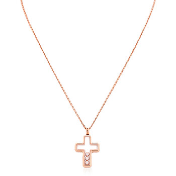 Chopard 18k Rose Gold Happy Diamonds Cross Diamond Necklace 79A409-5001 ...