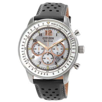 Citizen Eco-Drive Chronograph Beige Dial Brown Leather Men's Watch ...