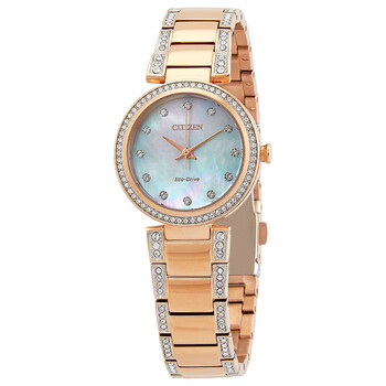 Citizen Eco-Drive Crystal Blue Mother of Pearl Dial Ladies Watch EM0840 ...