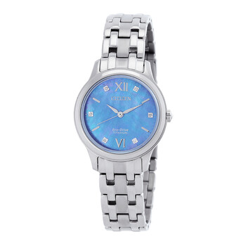 Citizen Eco-Drive Crystal Blue Mother of Pearl Dial Ladies Watch EM0840 ...