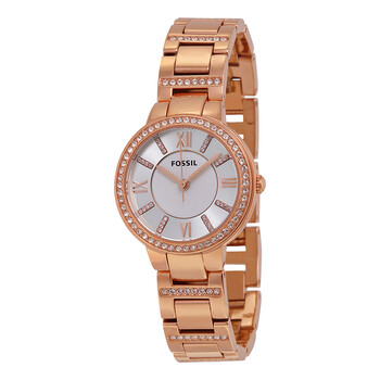 Fossil Virginia Rose Dial Rose Gold-tone and Horn Acetate Ladies Watch ...
