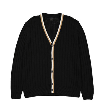 Hugo Boss Black Signature-Stripe Trim Relaxed-Fit Ribbed Cardigan, Size ...
