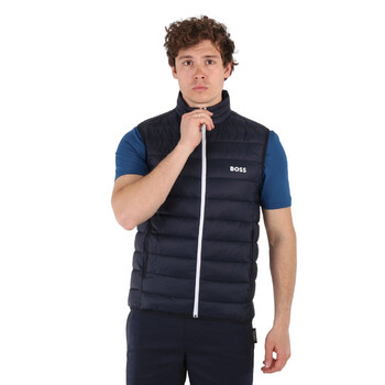 Hugo Boss Men's Dark Blue Logo Detail Water-Repellent Vest, Size Small ...