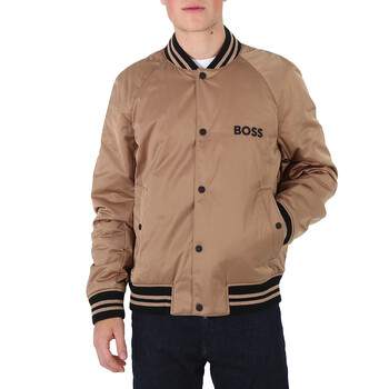 Hugo Boss Men's Medium Beige Stripes And Branding Satin Bomber Jacket ...