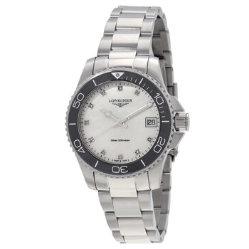 Longines Hydroconquest Quartz Diamond White Mother of Pearl Dial Ladies ...