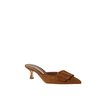 Manolo Blahnik Ladies Maysale 70 Suede Pointed-Toe Buckle Mules, Brand Size 35 ( US Size 5 ) 9XX ...