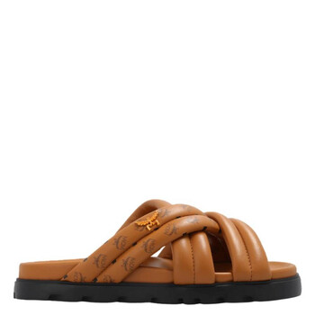 MCM Monogram Print Cross Flat Sandals, Brand Size 37 ( US Size 7 ...