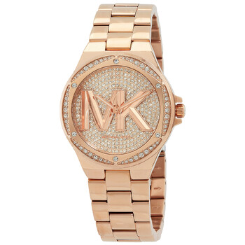 Michael Kors Lennox Pave Quartz Crystal Gold Dial Ladies Watch MK7229 ...