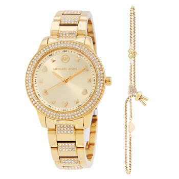 Michael Kors Addyson Quartz Crystal Gold Dial Ladies Watch and Jewelry ...
