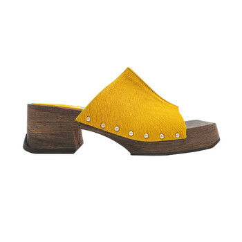 Miista Ladies Yellow Hannah Wooden Clogs, Brand Size 38 ( US Size 8 ...