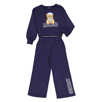 Moschino Girls Navy Blue Teddy Print Tracksuit Set, Size 6Y HDK02I ...