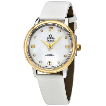 Omega De Ville Prestige Dewdrop Mother of Pearl Diamond Dial 18K Gold Ladies Watch 424.53.27.60 ...
