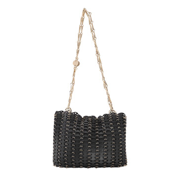 Paco Rabanne Leather Disc Shoulder Bag 24ASS0007CLF208-BLACK / GOLD ...
