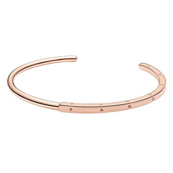 Pandora Signature 14k Rose Gold-Plated I-D Open Bangle, Size 17.5 cm ...