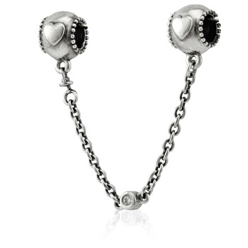 Pandora Sterling Silver Embossed Hearts Safety Chain Charm 796457CZ-05 ...
